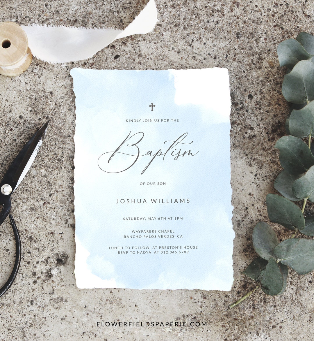 Simple Baptism Invitation Boy, Bautizo Nino Invitation, Minimalist ...