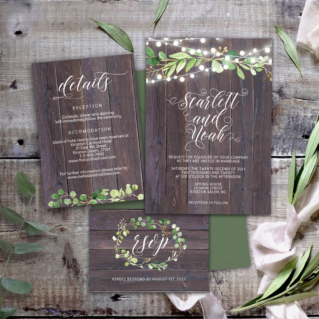 Country Barn Wedding Invitation Suite Template, Greenery Rustic ...