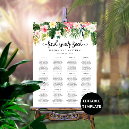 PAIGE Tropical Seating Chart Wedding Botanical Wedding | Etsy