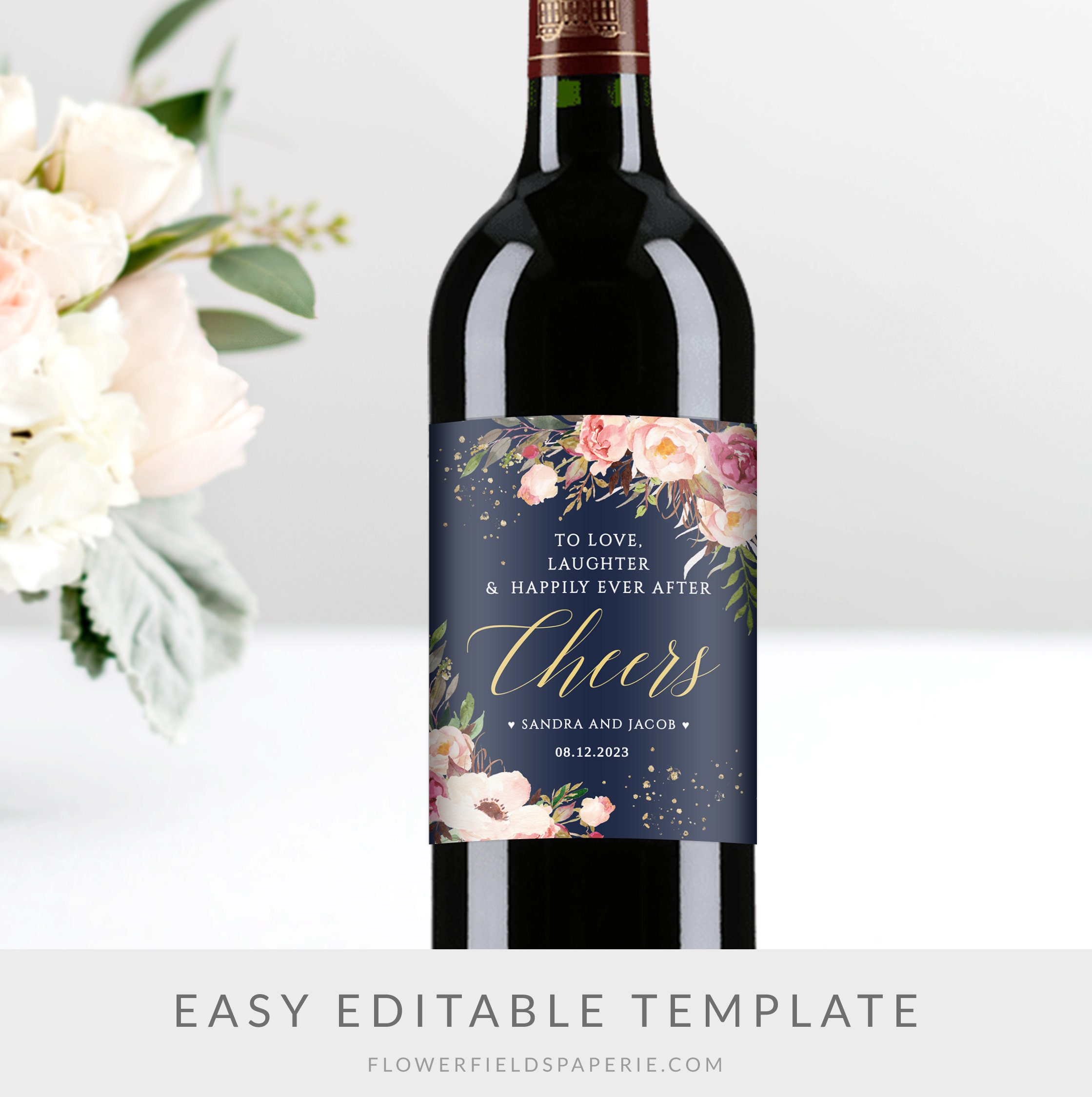 Greenery Wedding Wine Label Printable Wine Label Editable Wine Bottle 