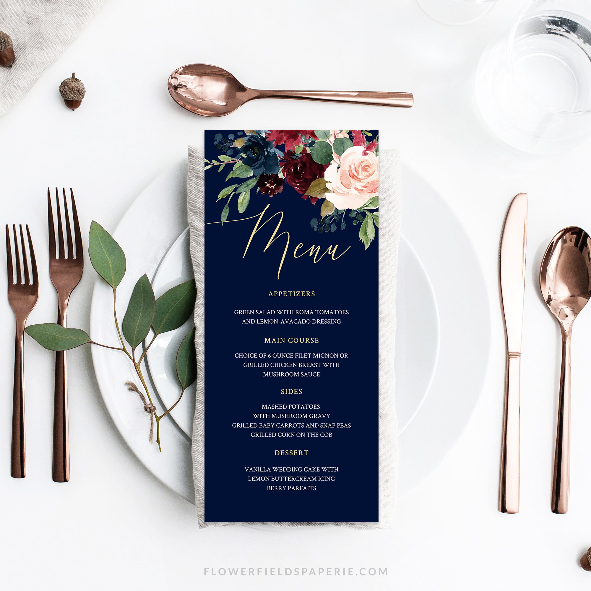 Wedding Menu Template Wedding Dinner Menu Navy Blue Burgundy - Etsy