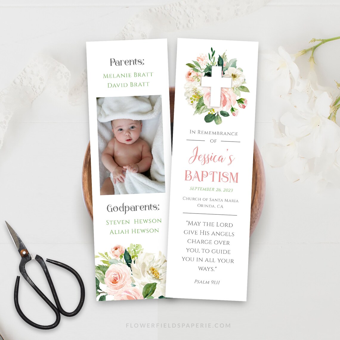 Baptism Bookmark Girl Printable Baptism Remembrance Baptism | Etsy