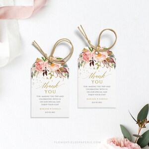 Favor Tag Template, Boho Blush Flower Wedding Gift Tag, Editable Thank ...