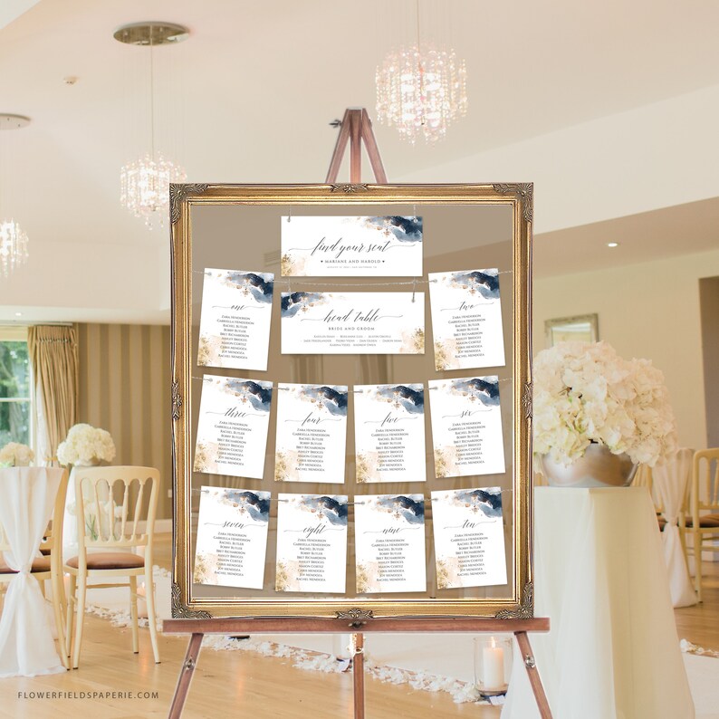Wedding Hanging Seating Chart Template Navy Blue and Blush - Etsy