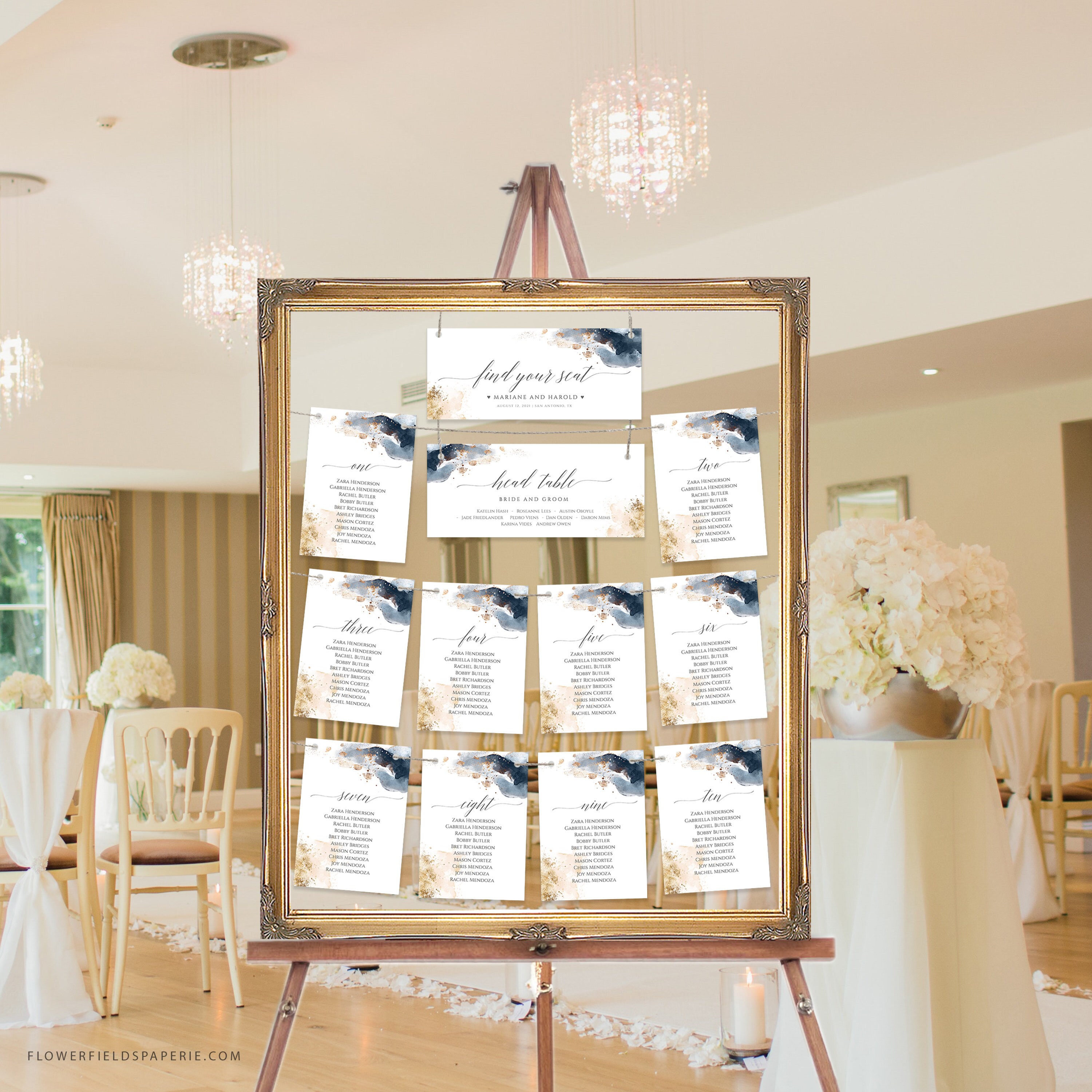 Wedding Hanging Seating Chart Template Navy Blue and Blush - Etsy
