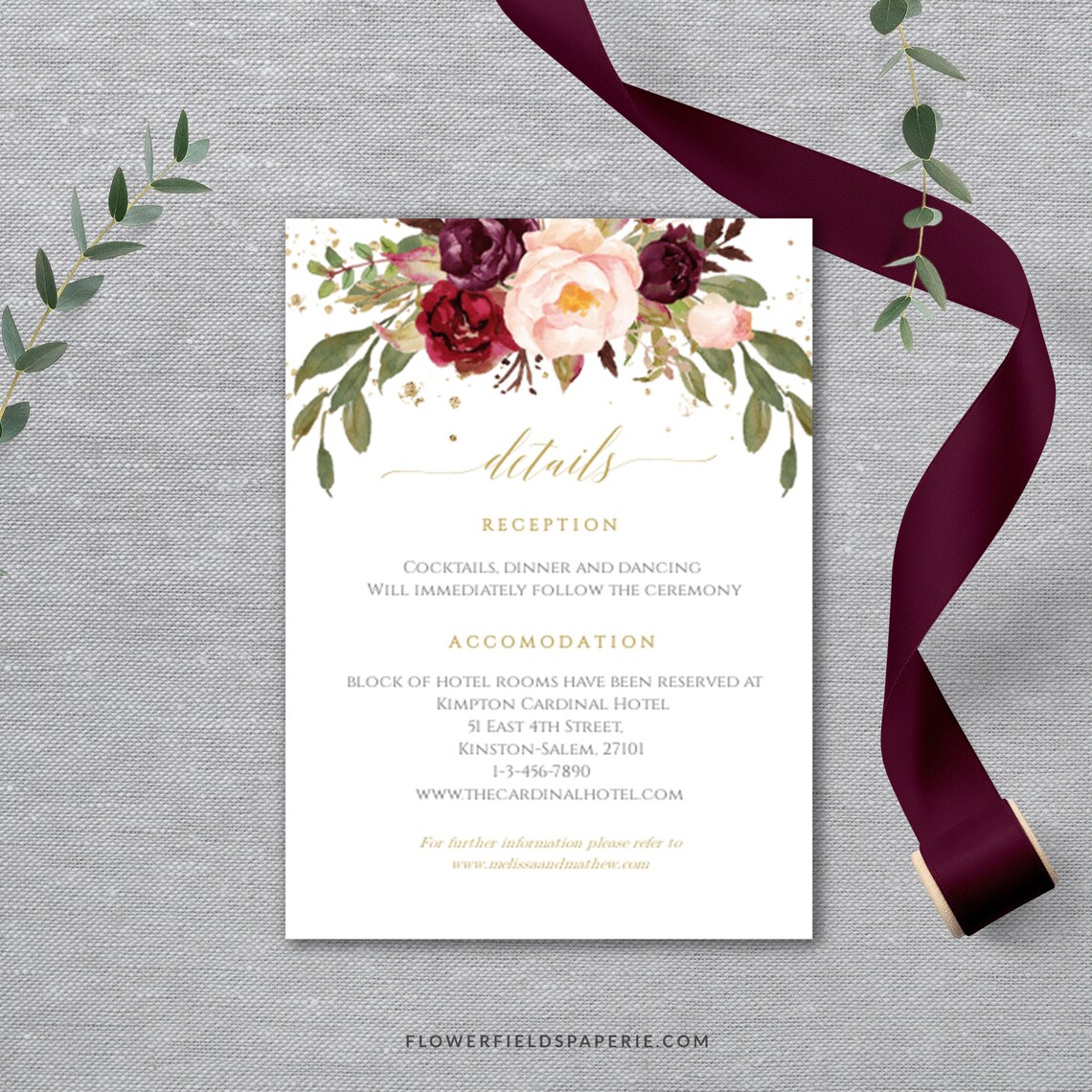 Boho Wedding Invitation Printable Invite Template Marsala - Etsy