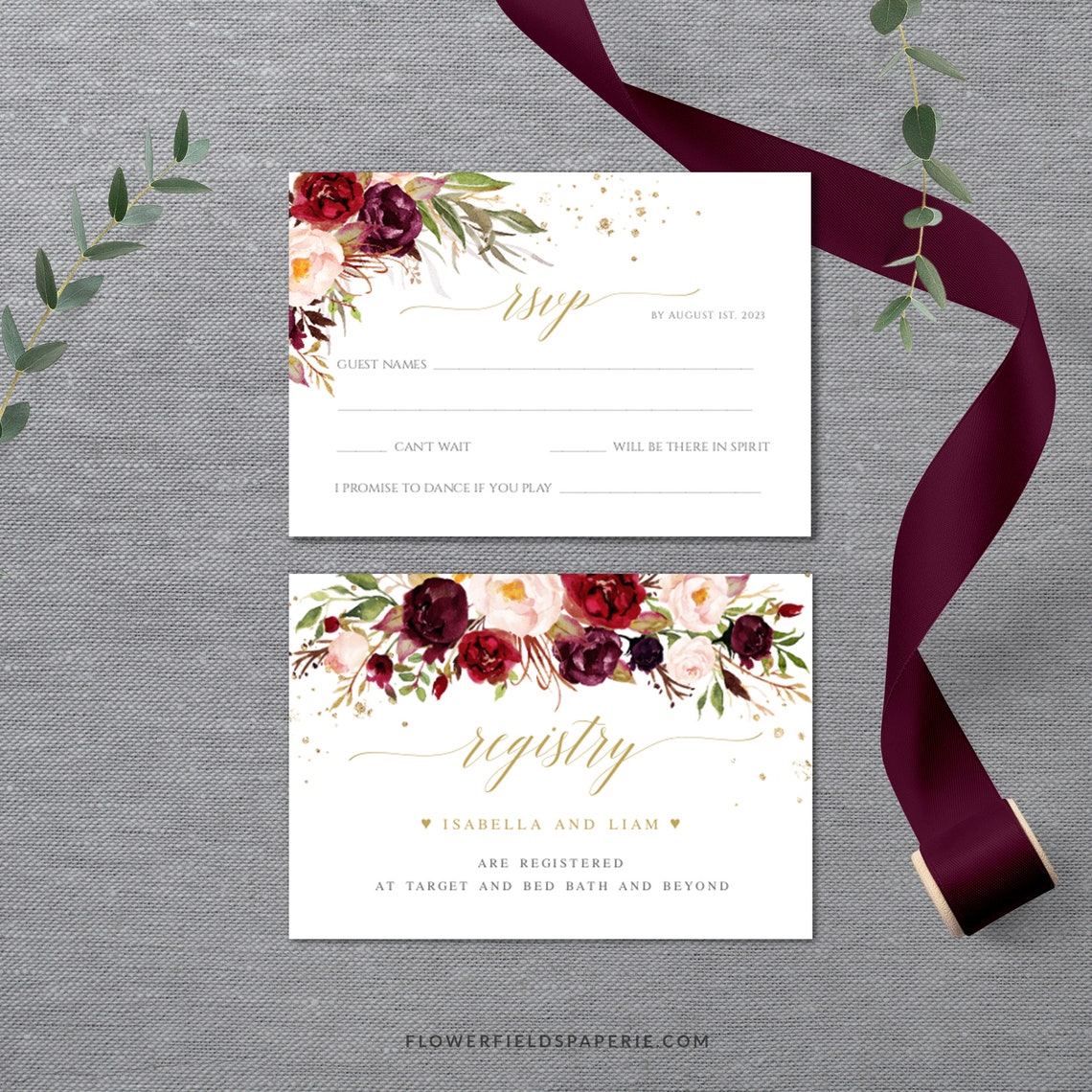 Boho Wedding Invitation Printable Invite Template Marsala - Etsy