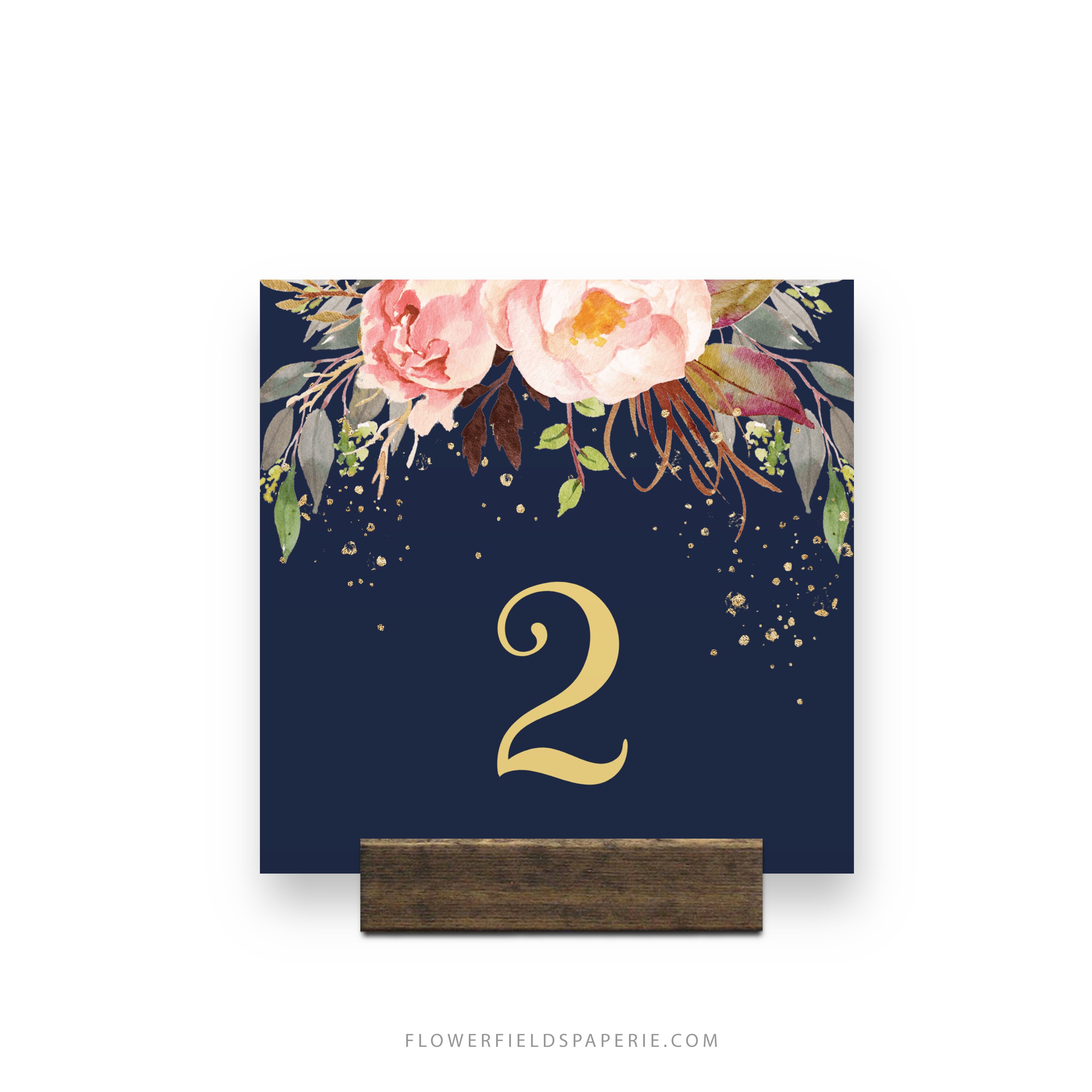 Table Number Card Template Navy and Pink Wedding Table | Etsy