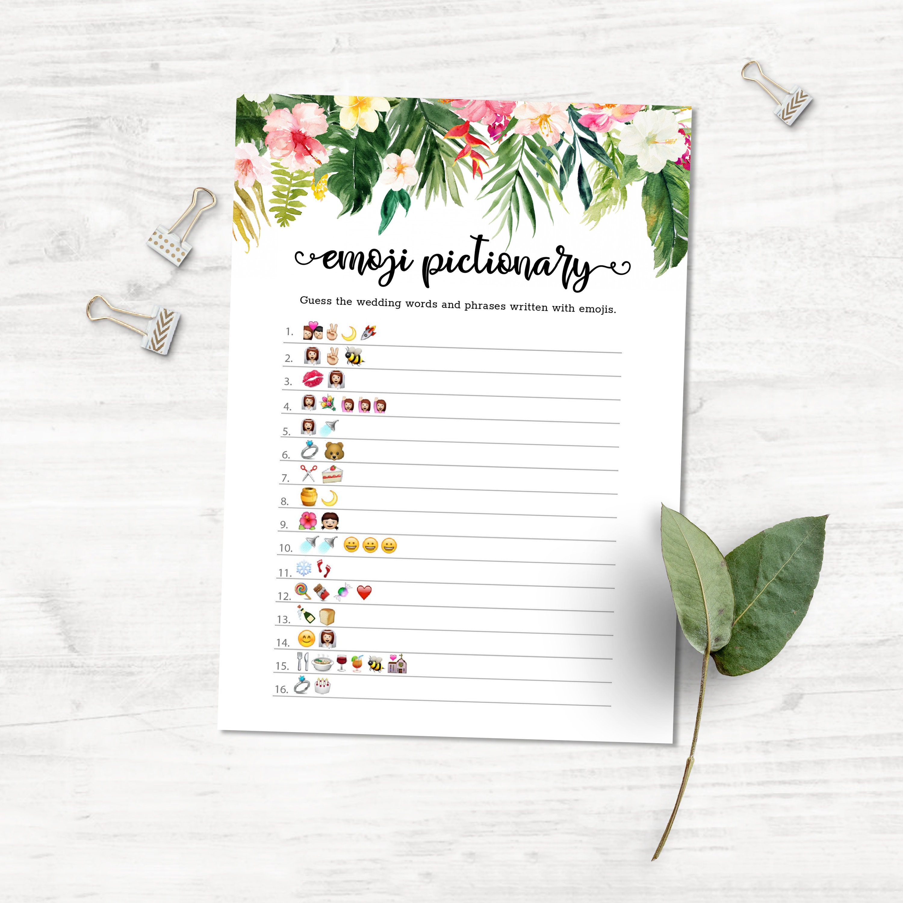 Tropical Bridal Shower Games Bridal Emoji Pictionary Fun | Etsy