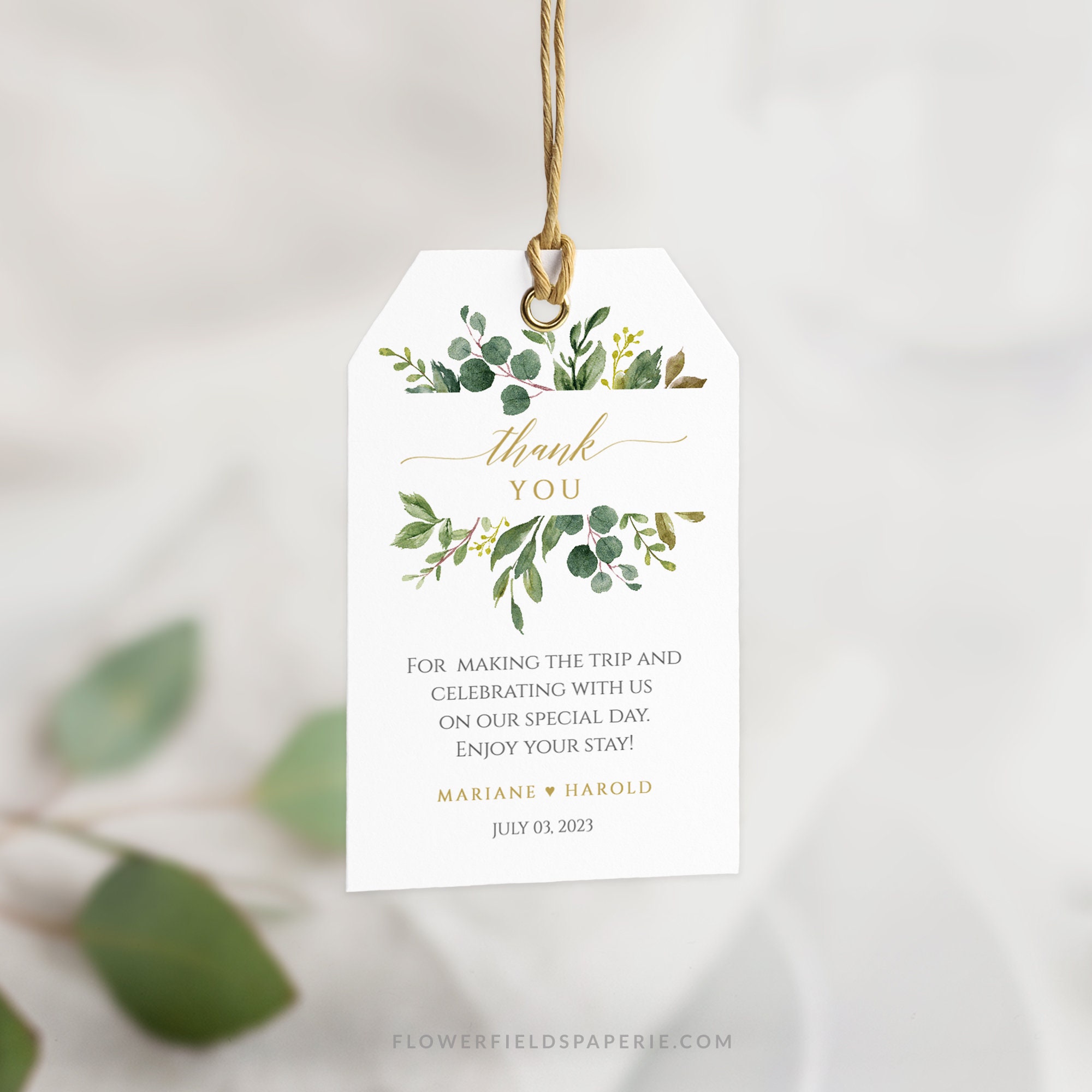 Greenery Favor Tag Template Rustic Greenery Wedding Gift Tag - Etsy