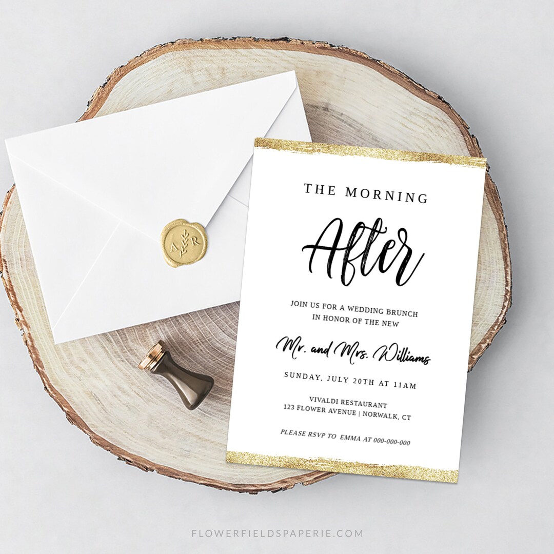 Wedding Gold Brunch Invitation Template, Calligraphy the Morning After ...