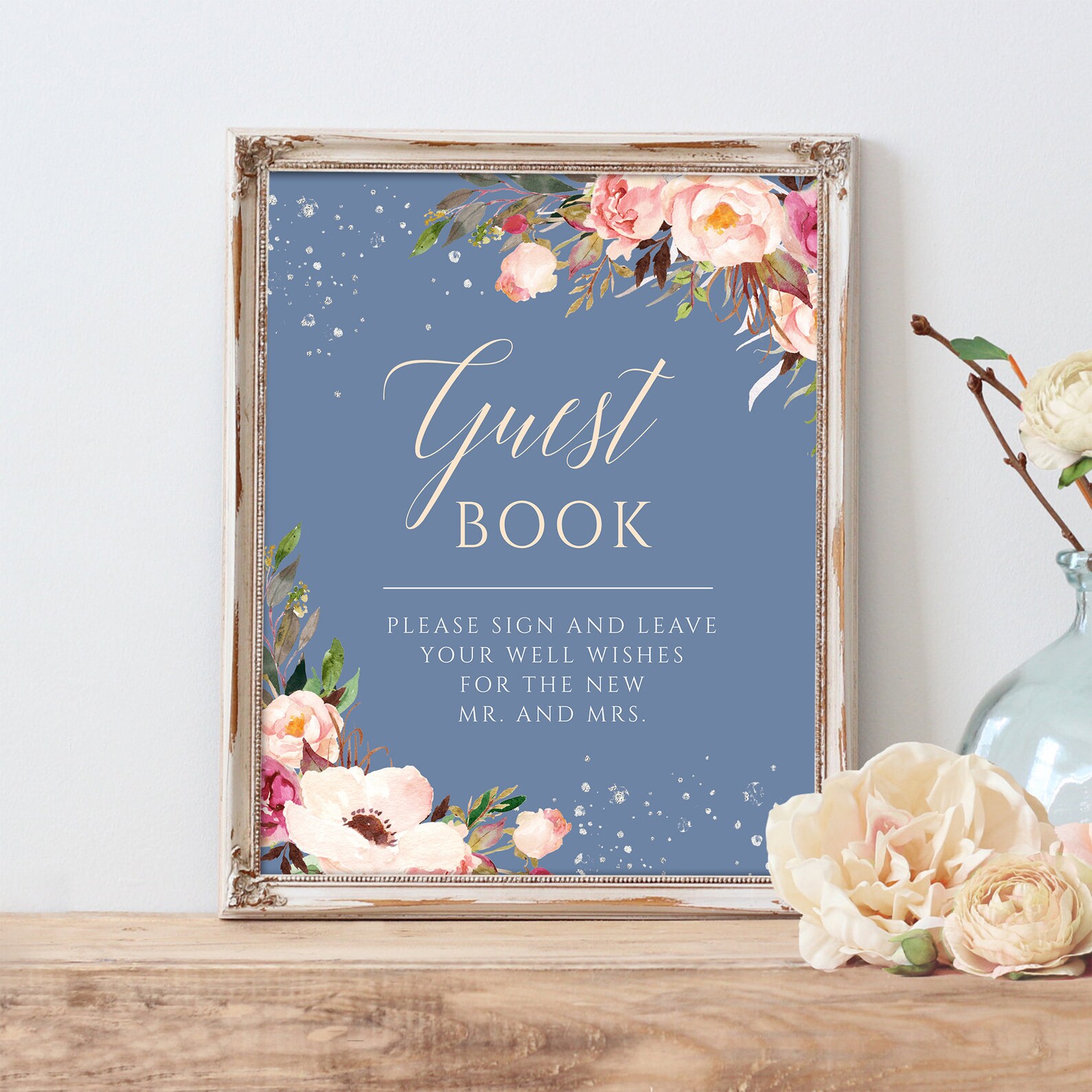 Guest Book Sign Template Printable Guestbook Sign Dusty Blue | Etsy