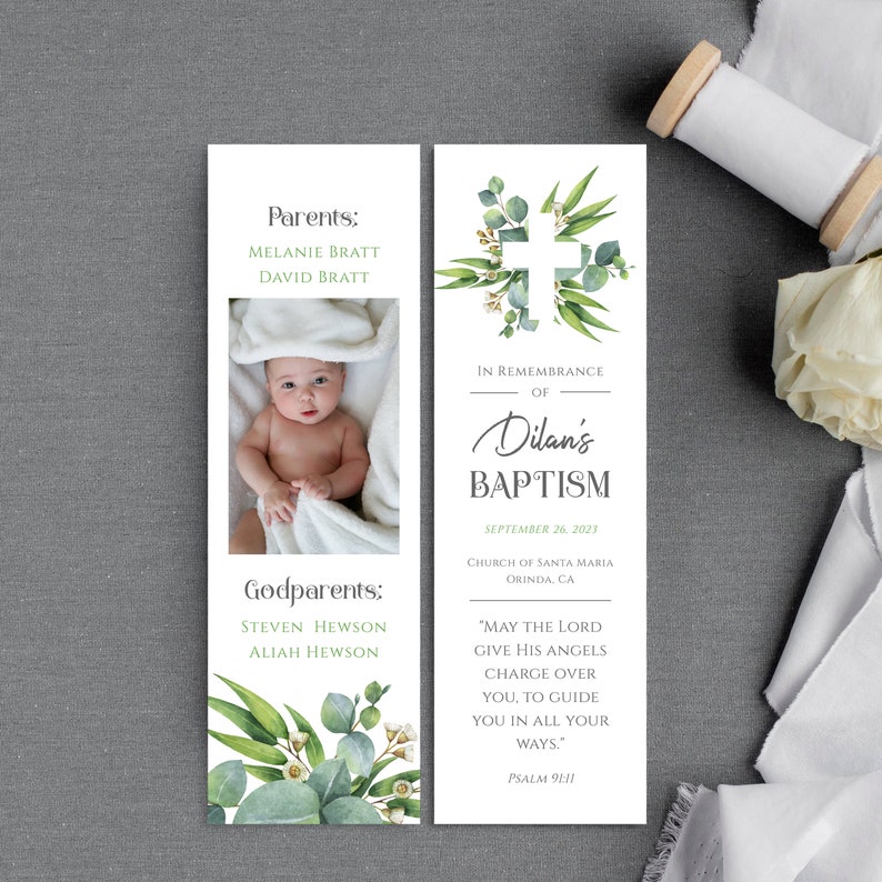 Baptism Bookmark Boy Template Baptism Rememberance Baptism | Etsy