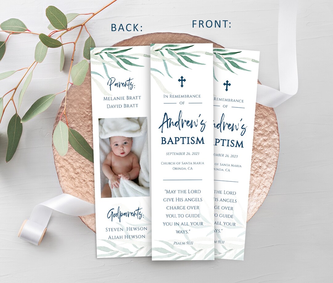 Baptism Bookmark Boy Template, Baptism Favors, Baptism Rememberance ...