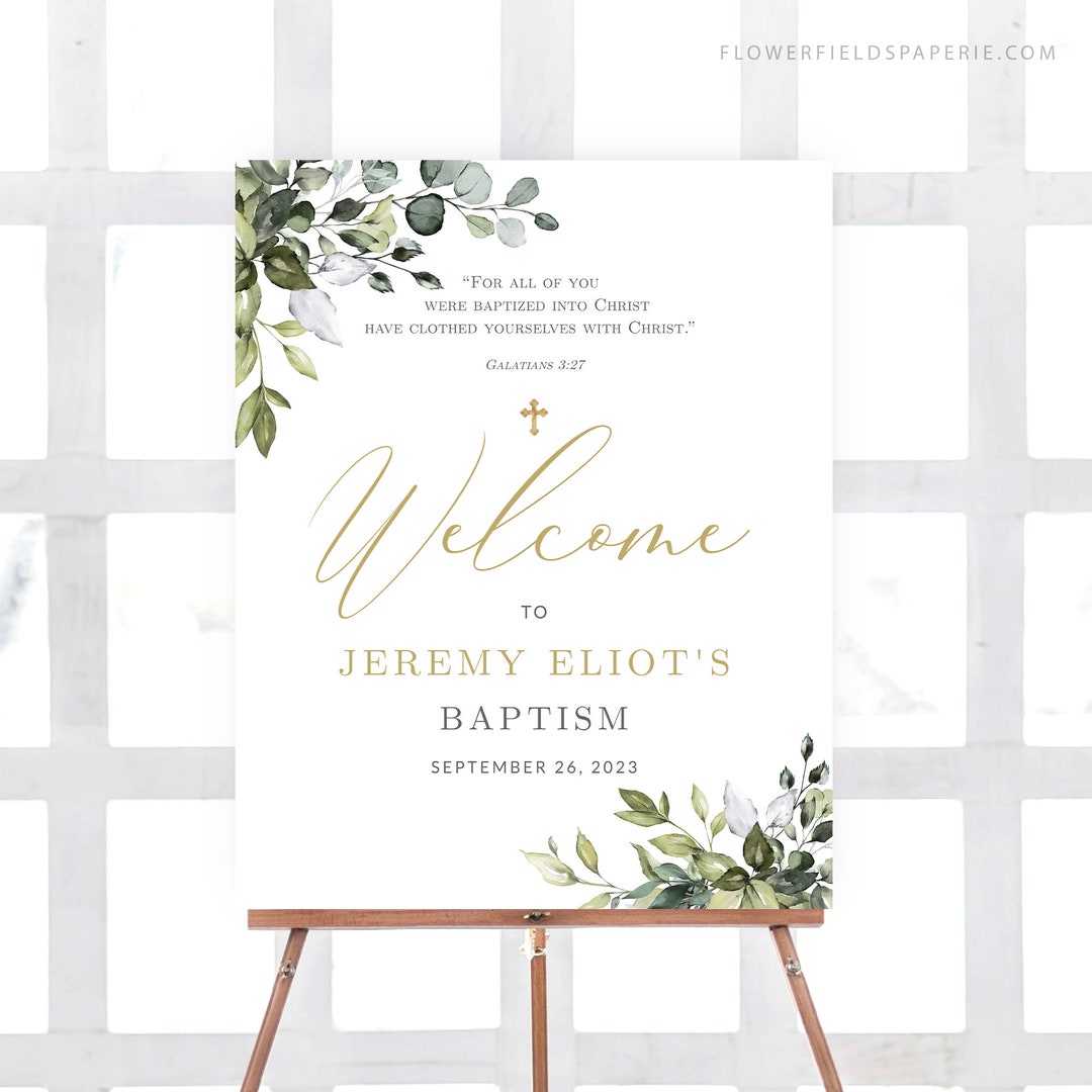 Baptism Welcome Sign Boy Template, Christening Welcome Sign, Greenery ...