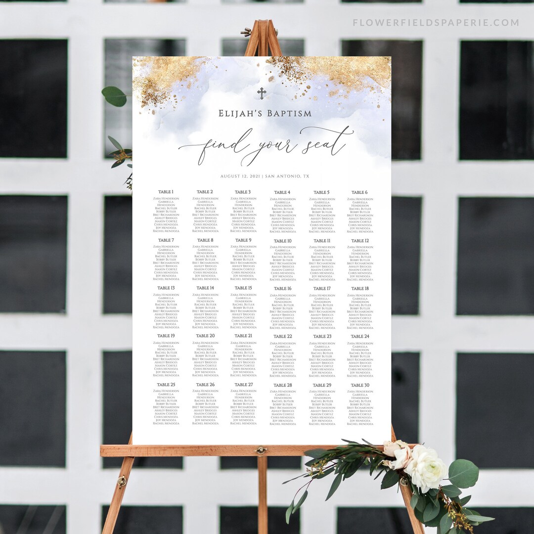 Baptism Seating Chart, Christening Boy Seating Chart Template, Editable ...