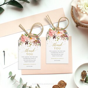 Favor Tag Template, Boho Blush Flower Wedding Gift Tag, Editable Thank ...