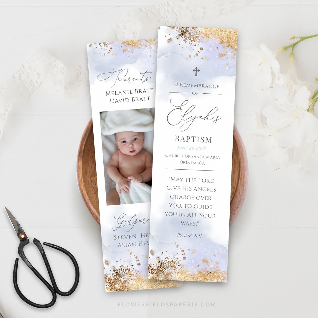 Bookmark Template, Personalized Baptism Bookmark, Baptism Bookmark ...