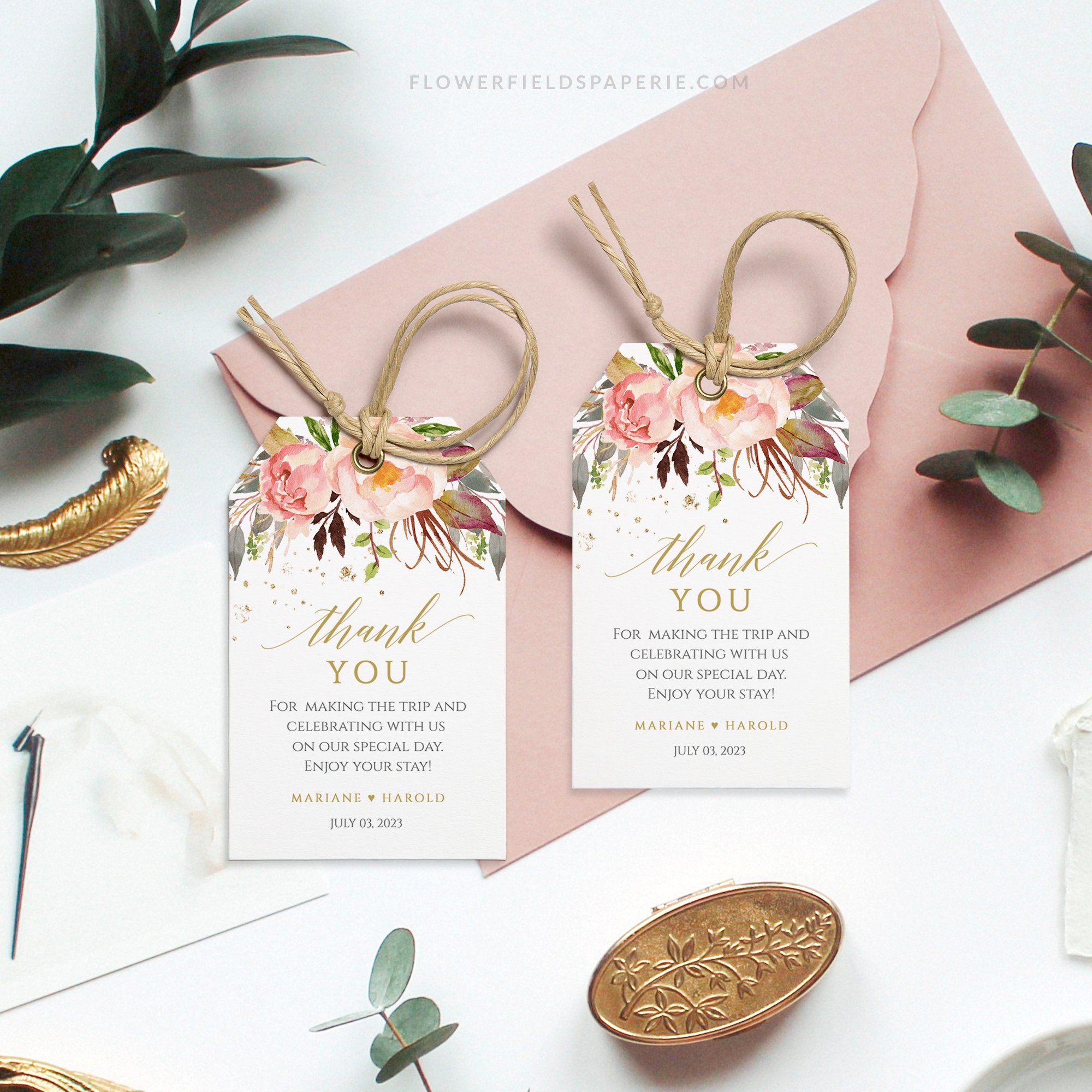 Favor Tag Template Boho Blush Flower Wedding Gift Tag | Etsy