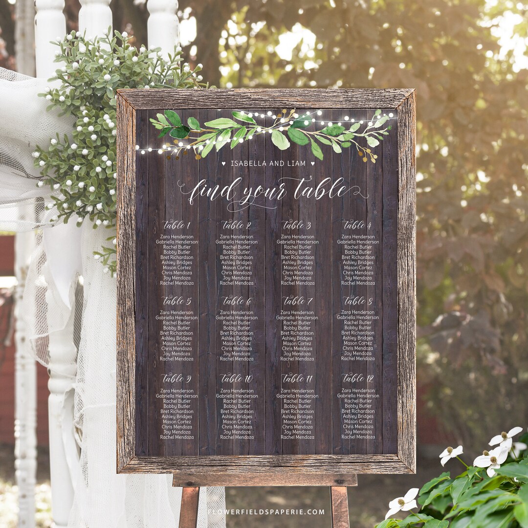Rustic Seating Chart Template, Greenery Wedding Large Seating Chart ...
