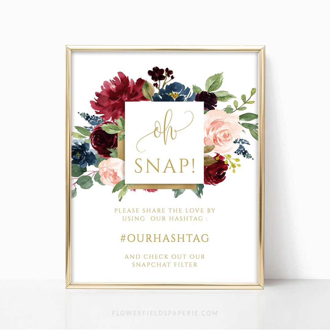 Oh Snap Sign Template, Wedding Hashtag Sign Template, Printable Hashtag ...