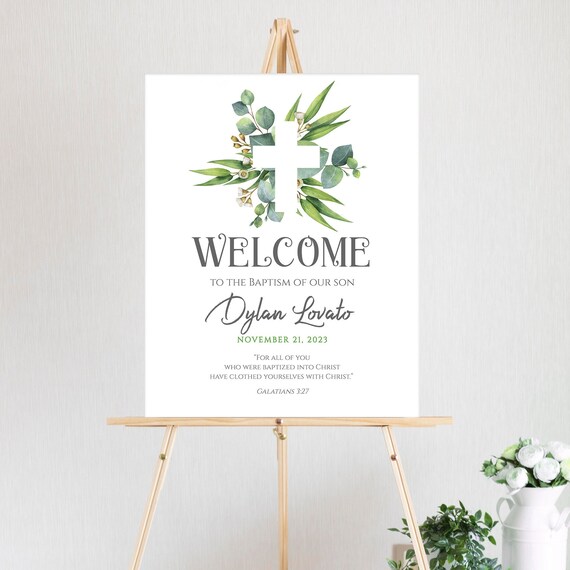Rustic Baptism Sign Greenery Baptism Welcome Sign Boy | Etsy