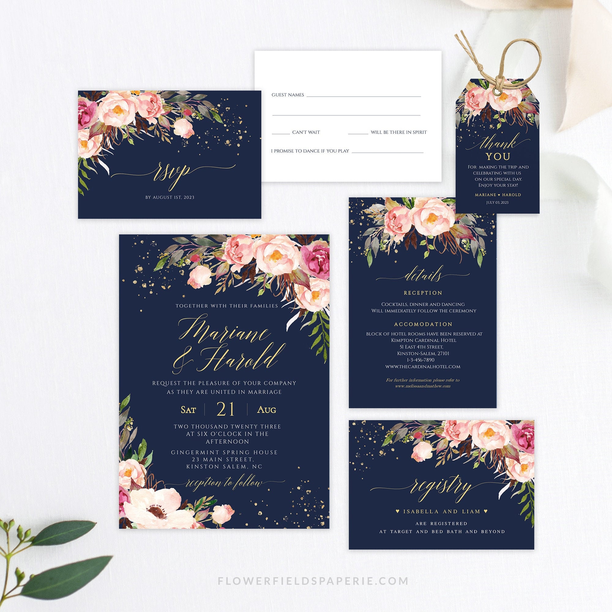 Boho Wedding Invitation Printable Invite Template Navy and - Etsy