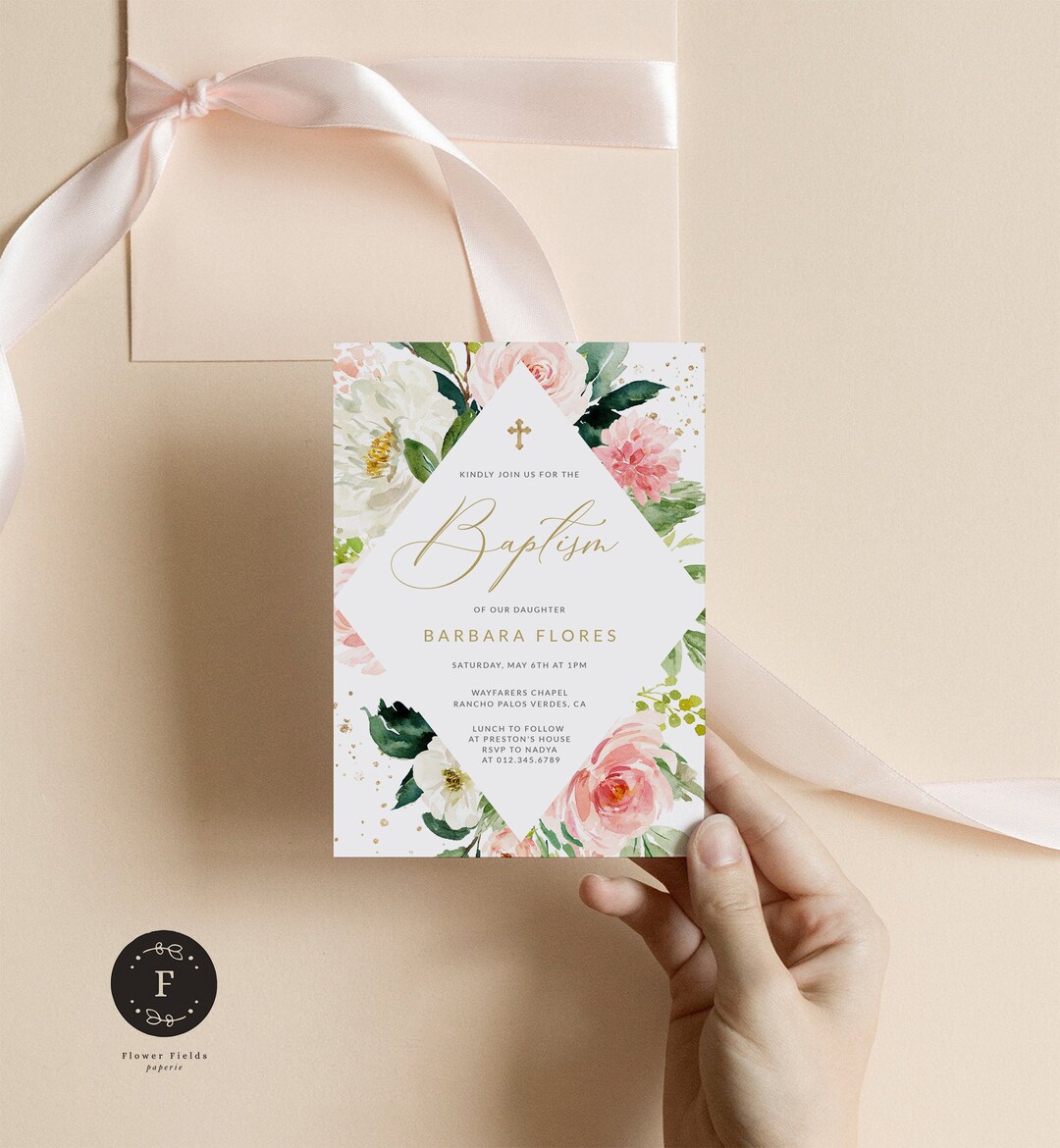 Baptism Invitation Girl, Rustic Christening Invite, Bautizo Niña ...