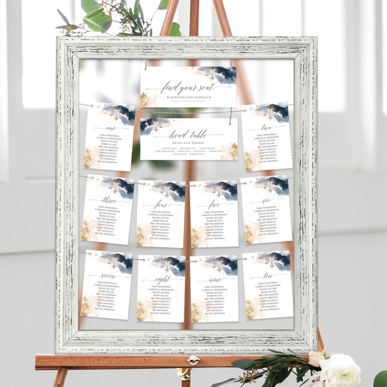 Wedding Hanging Seating Chart Template Navy Blue and Blush - Etsy