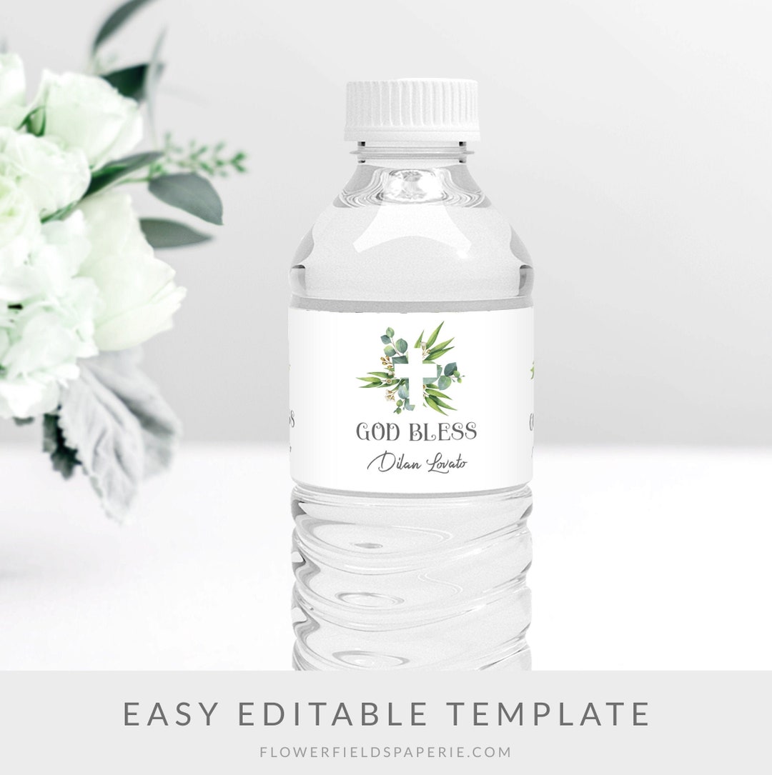 Baptism Boy Water Bottle Label Template, Printable Watter Bottle ...