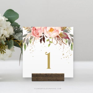 Table Number Card Template, Boho Blush Flower Wedding Table Number ...