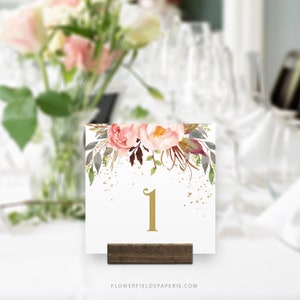 Table Number Card Template, Boho Blush Flower Wedding Table Number ...