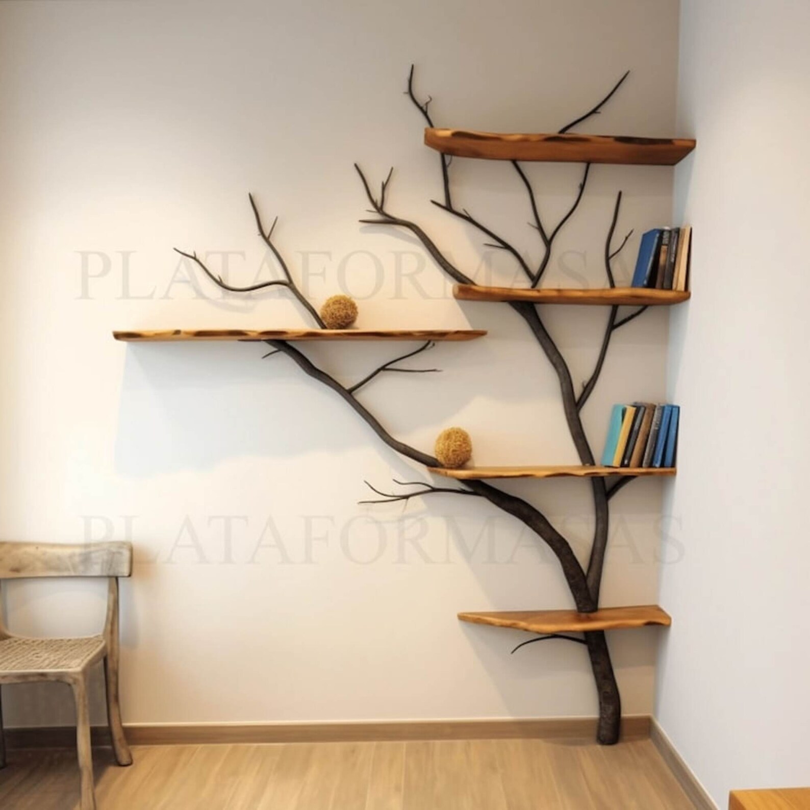 Corner Tree Branch Shelf Wall Mount Solid Wood Tree Bookshelf Decor ...