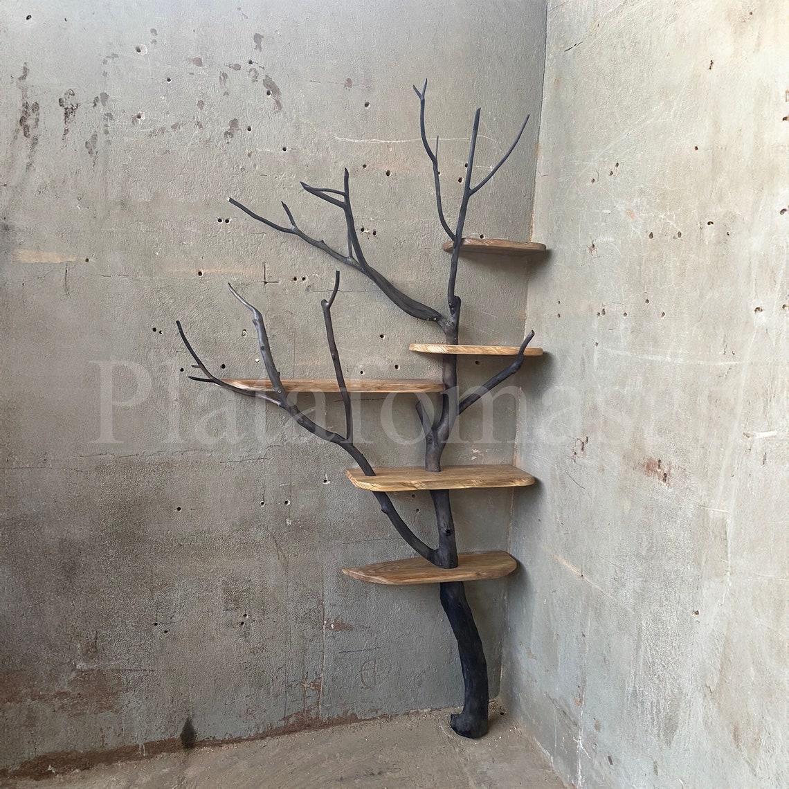 Corner Tree Branch Shelf Wall Mount Solid Wood Tree Bookshelf Decor ...