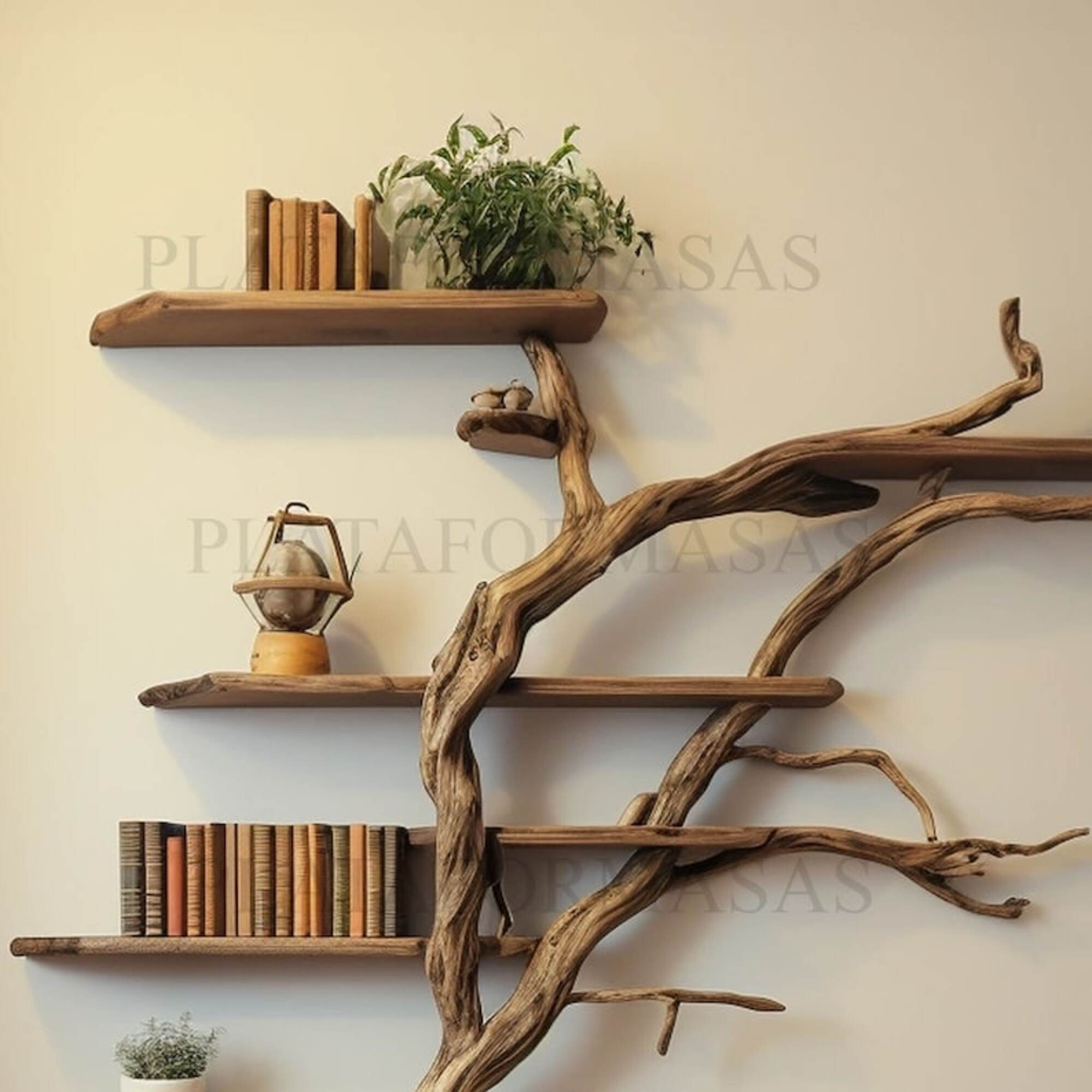 Corner Tree Branch Shelves on Wall Mount Bookshelf Handmade Furniture ...
