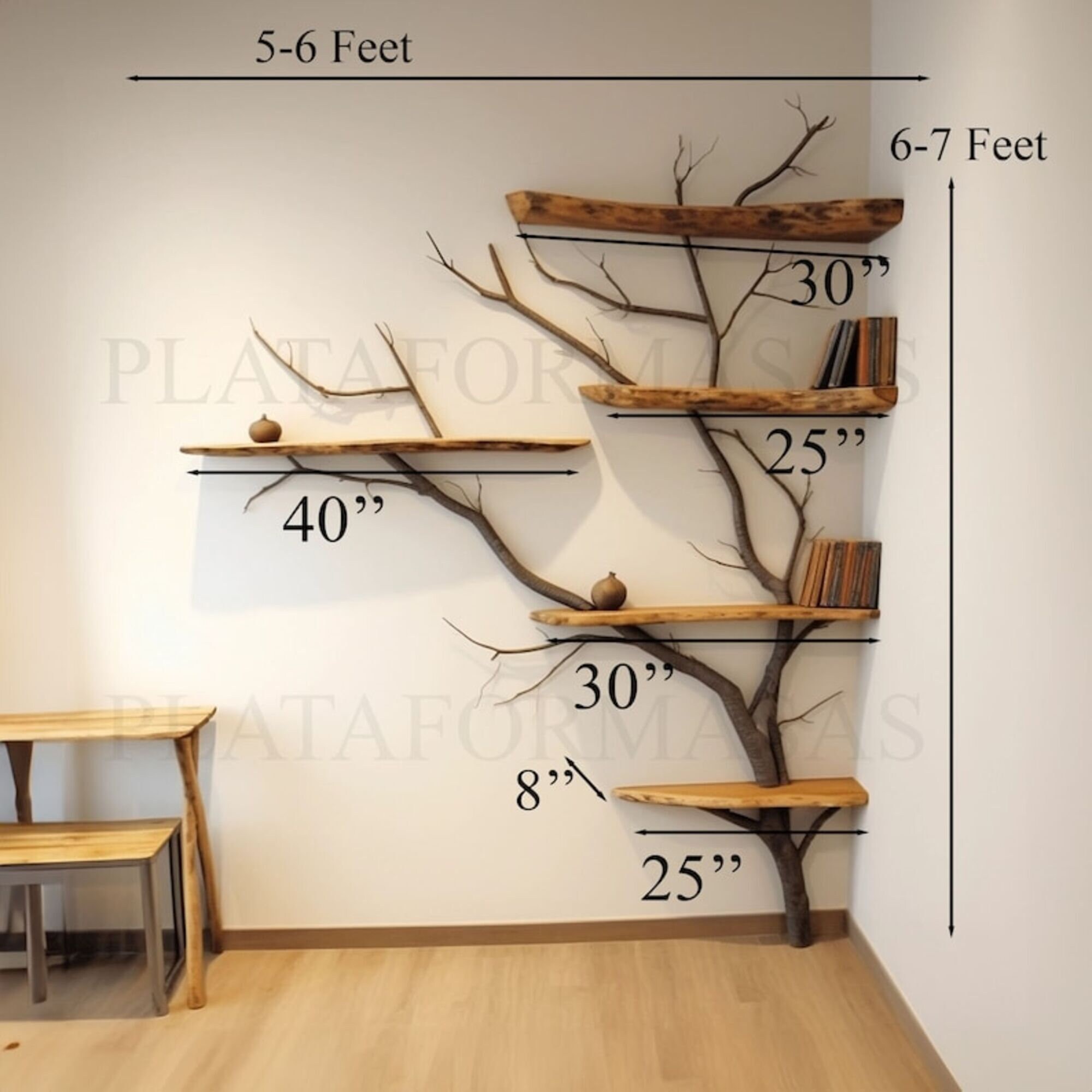 Corner Tree Branch Shelf Wall Mount Solid Wood Tree Bookshelf Decor ...
