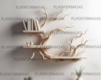 Tree Branches Wall Bookshelf Decorations Floating Mid Century Bookcase ...