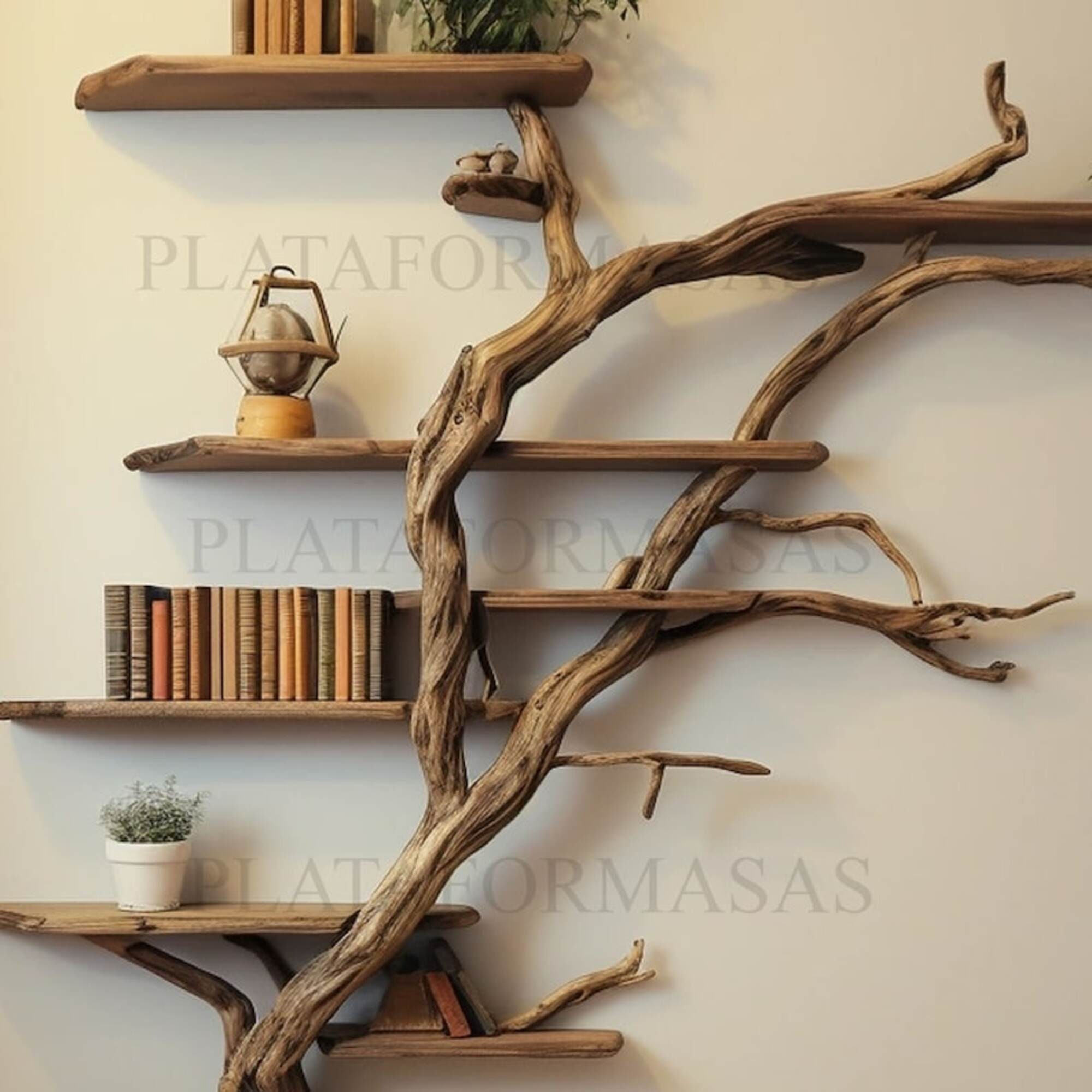 Corner Tree Branch Shelves on Wall Mount Bookshelf Handmade Furniture ...