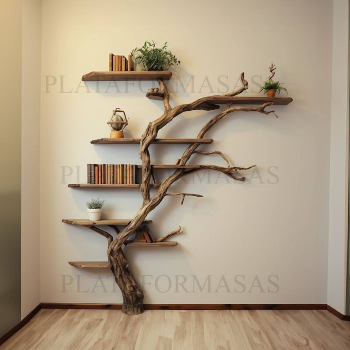 Corner Tree Branch Shelves on Wall Mount Bookshelf Handmade Furniture ...