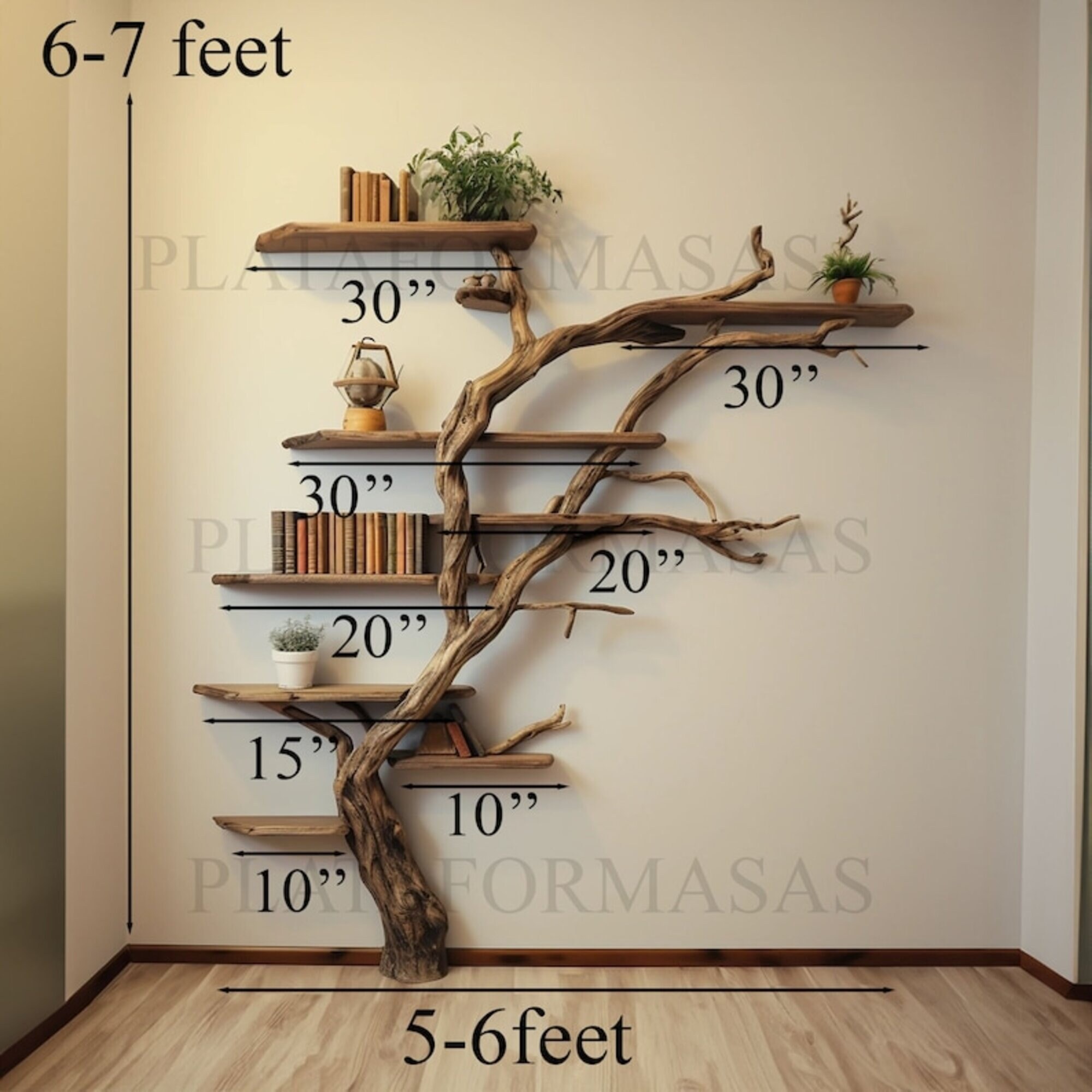 Corner Tree Branch Shelves on Wall Mount Bookshelf Handmade Furniture ...