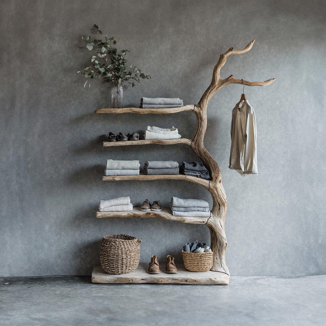 Rustic Tree Branch Clothes Rack Wall Mount Coat Rack With Shelf Coat ...
