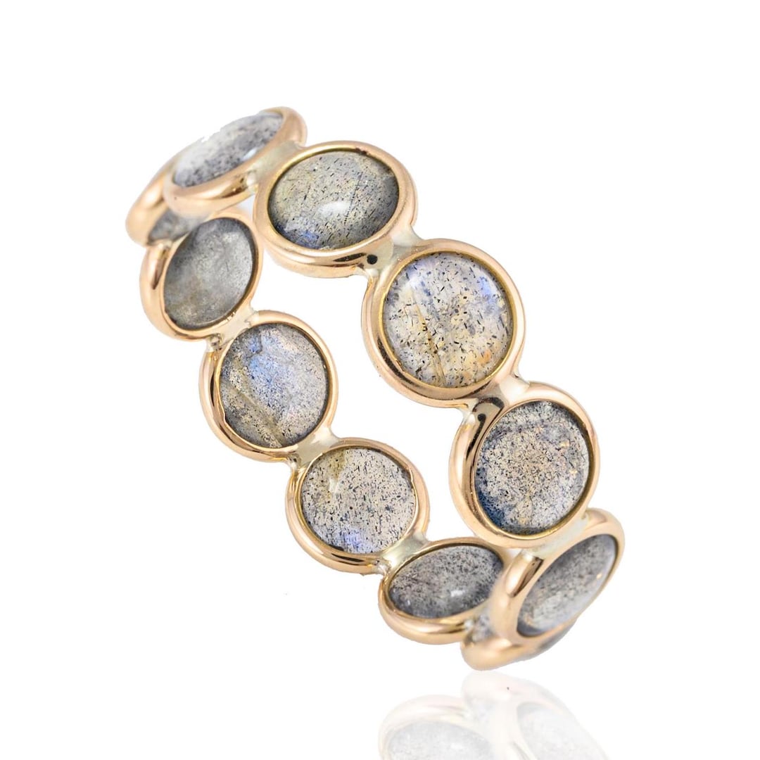 Genuine Labradorite Ring, Stackable 18K Gold Band Ring, Blue ...