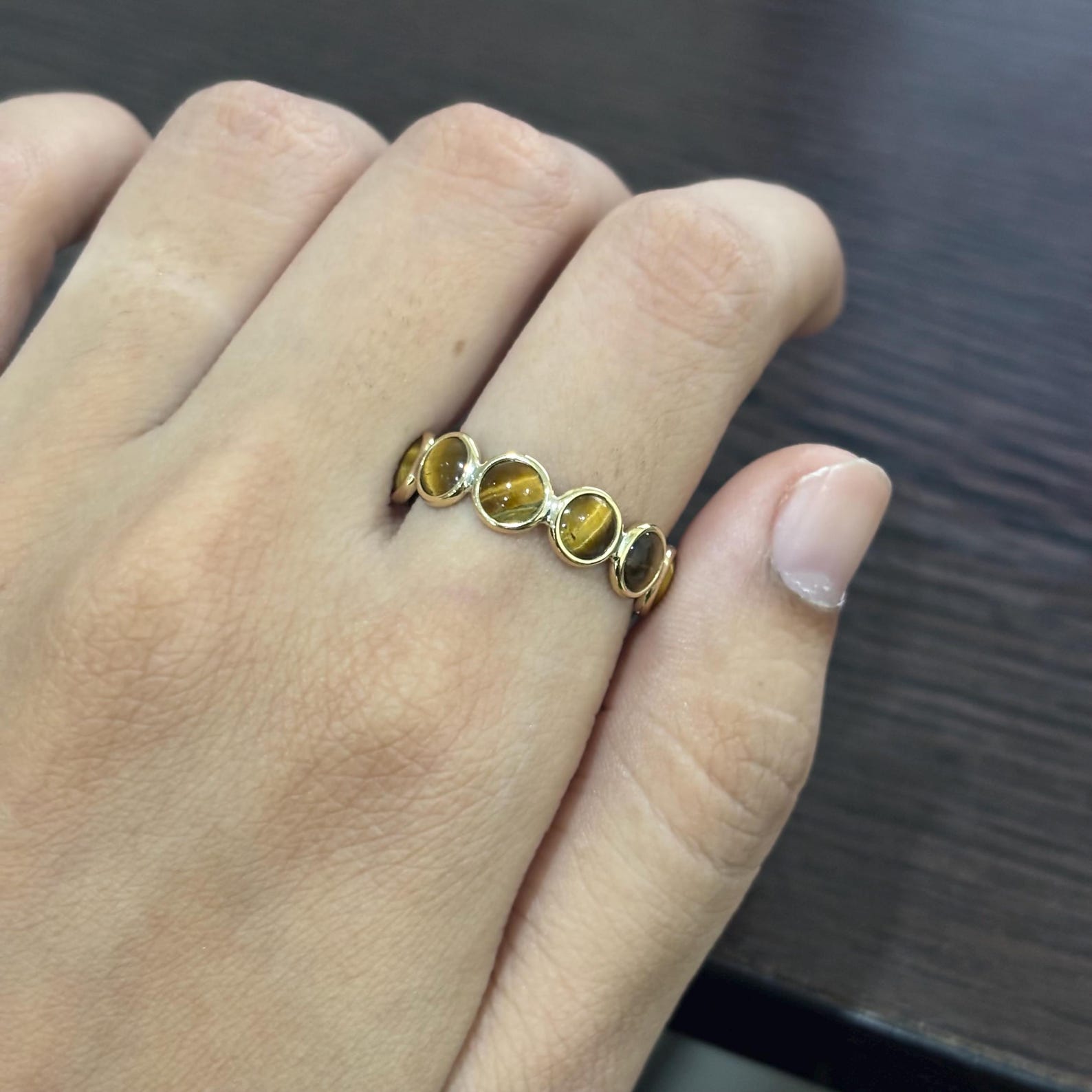 Natural Tiger's Eye Band Ring, Solid 18k Gold Eternity Band Ring ...