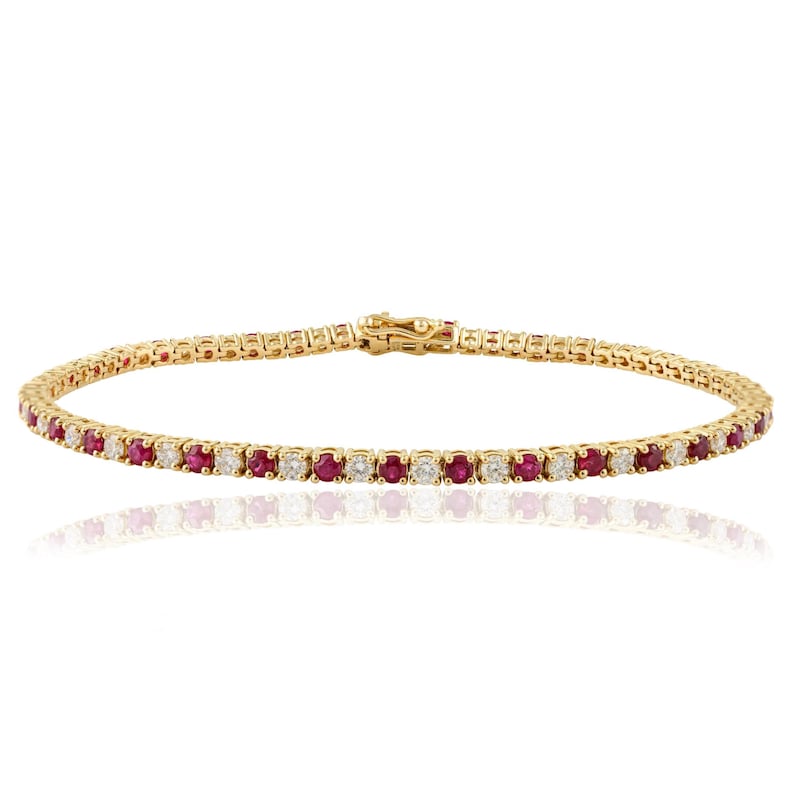 Natural Ruby Diamond Bracelet, 18k Yellow Gold Bracelet, Ruby Bracelet ...
