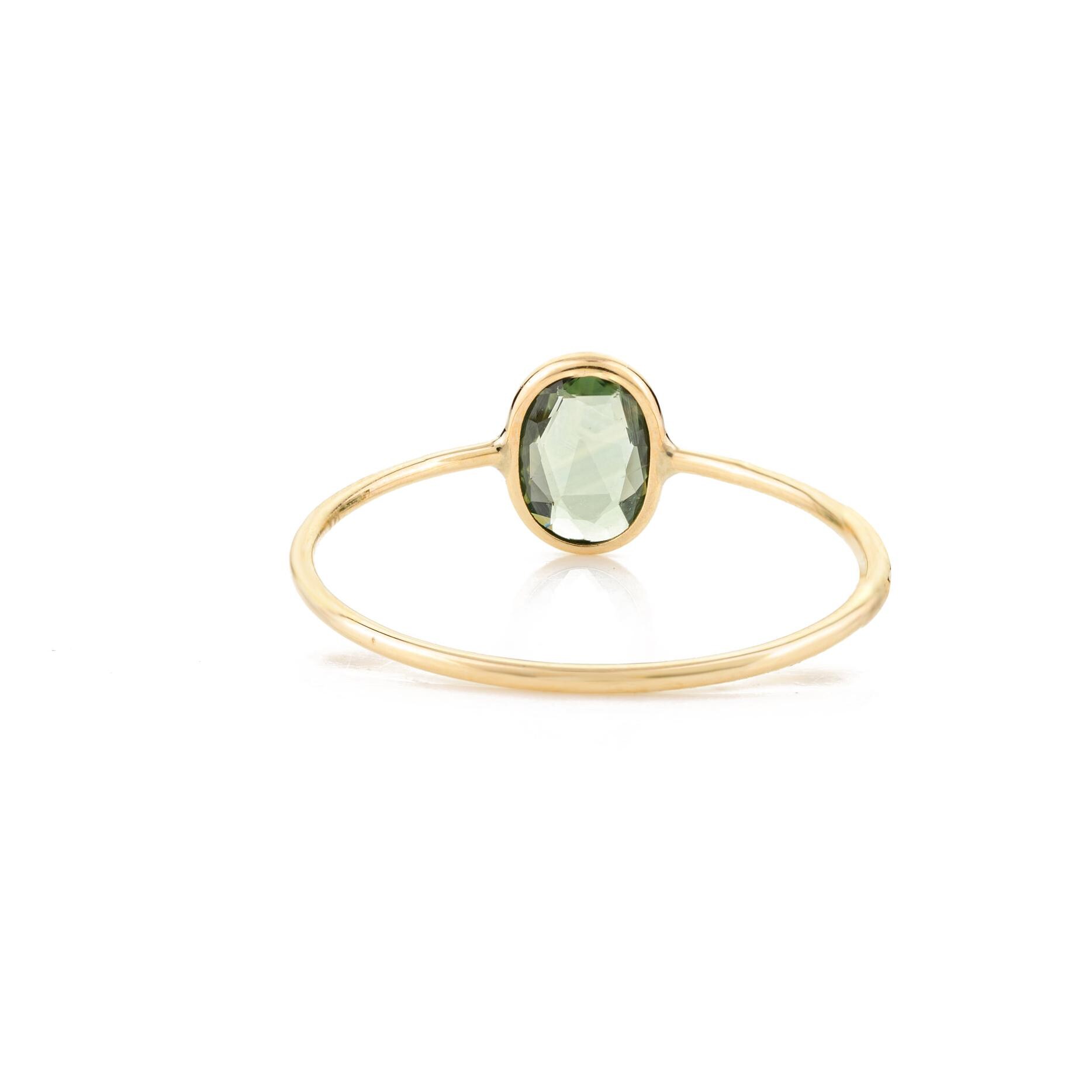 Natural Green Sapphire Ring 14K Solid Gold, Stackable Rings, Everyday ...