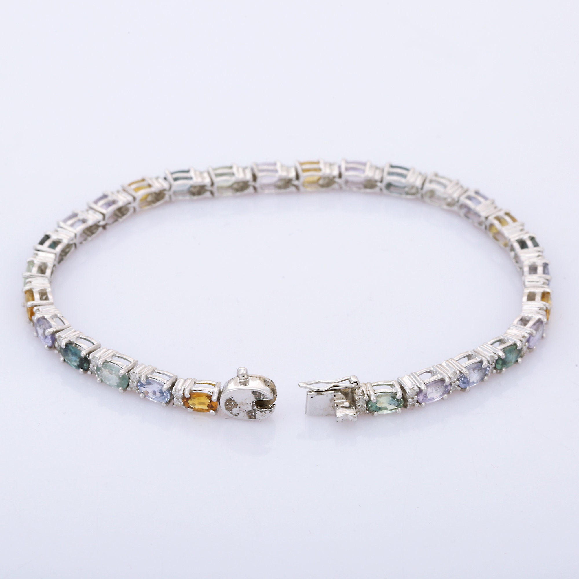 Multi Sapphire Diamond Tennis Bracelet 925 Sterling Silver Etsy Uk