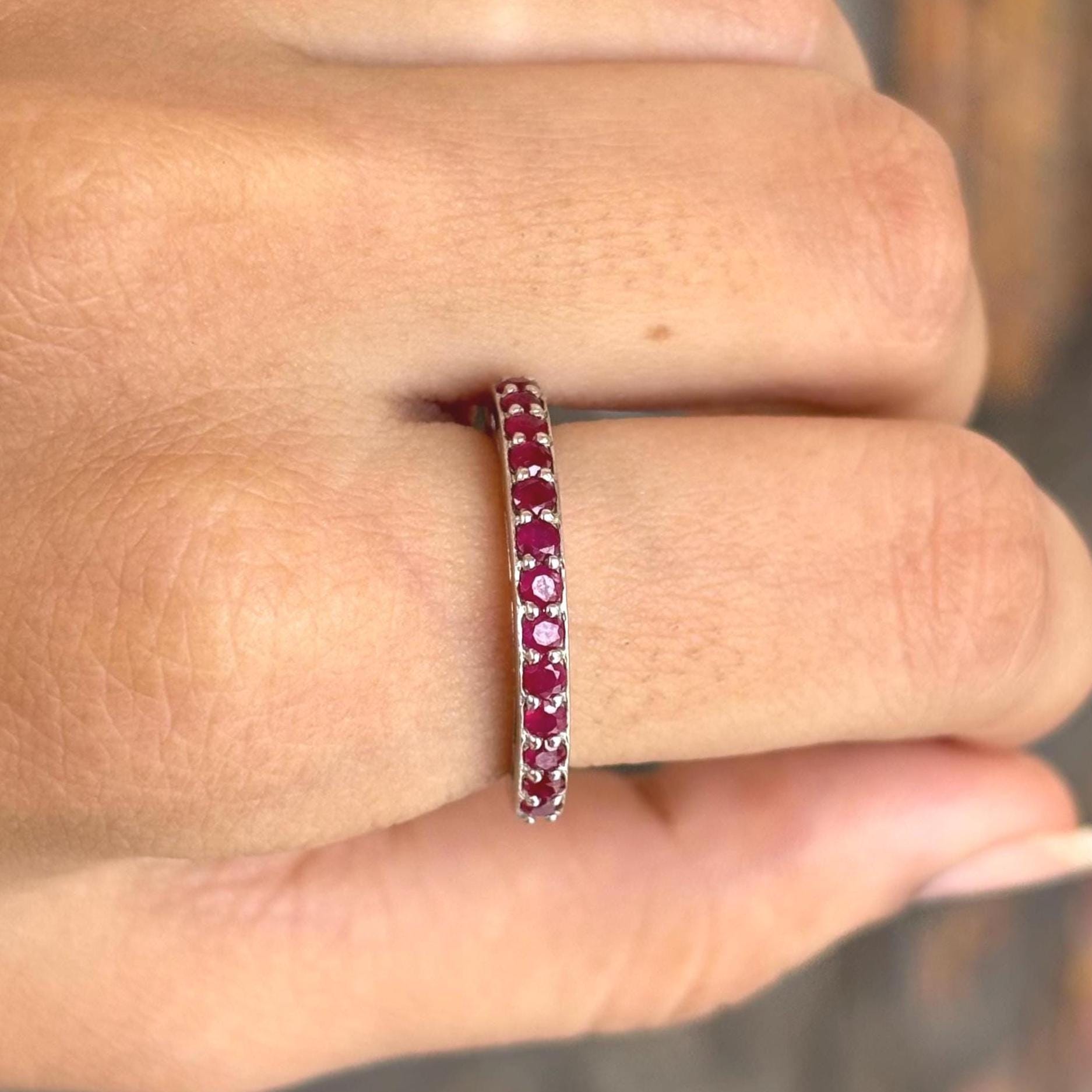 Natural Ruby Ring, 925 Sterling Silver, Ruby Half Eternity Ring ...