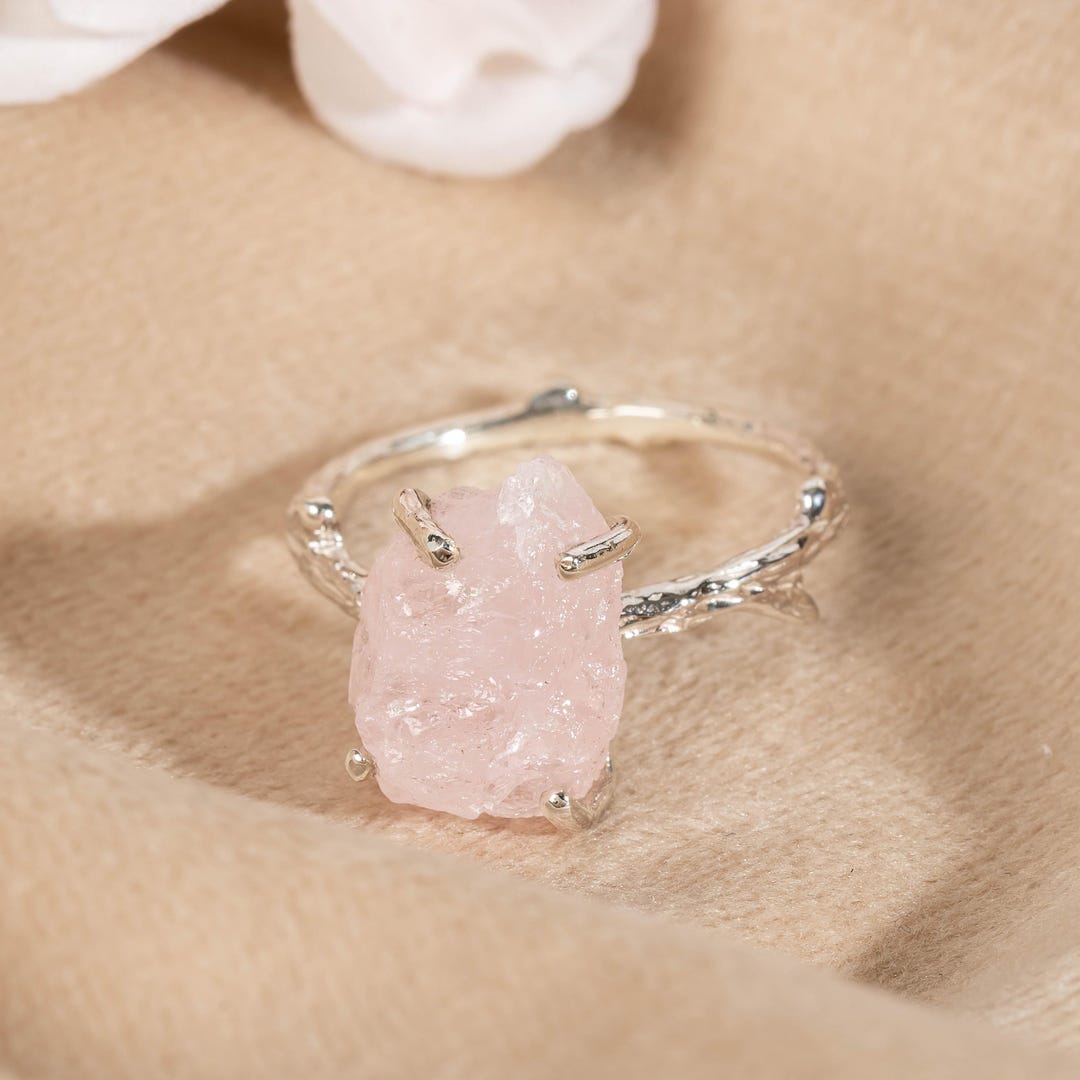 Raw Morganite Ring, Natural Rough Morganite Gemstone, Dainty Peach Ring ...