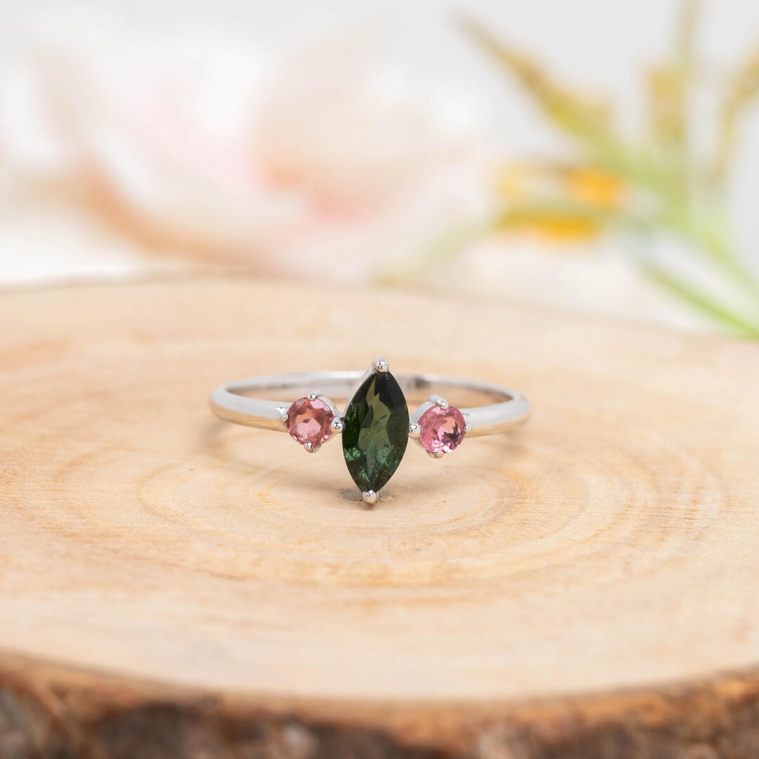 Natural Multi Tourmaline Ring, 925 Sterling Silver, Pink Tourmaline Ring, October Birthstone ...