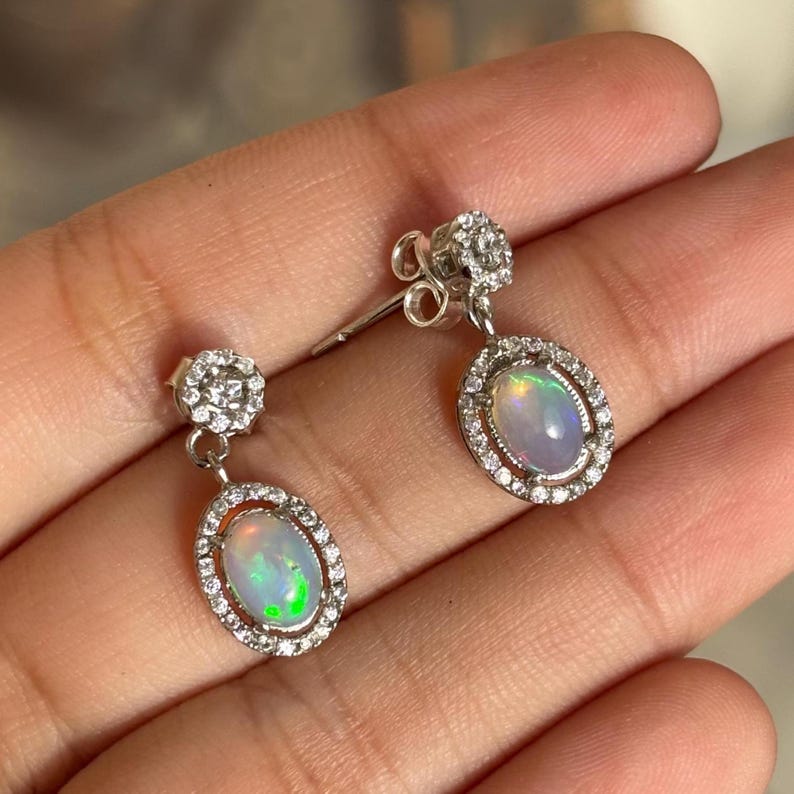 Genuine Opal Earrings, 925 Sterling Silver, Ethiopian Opal Dangle ...